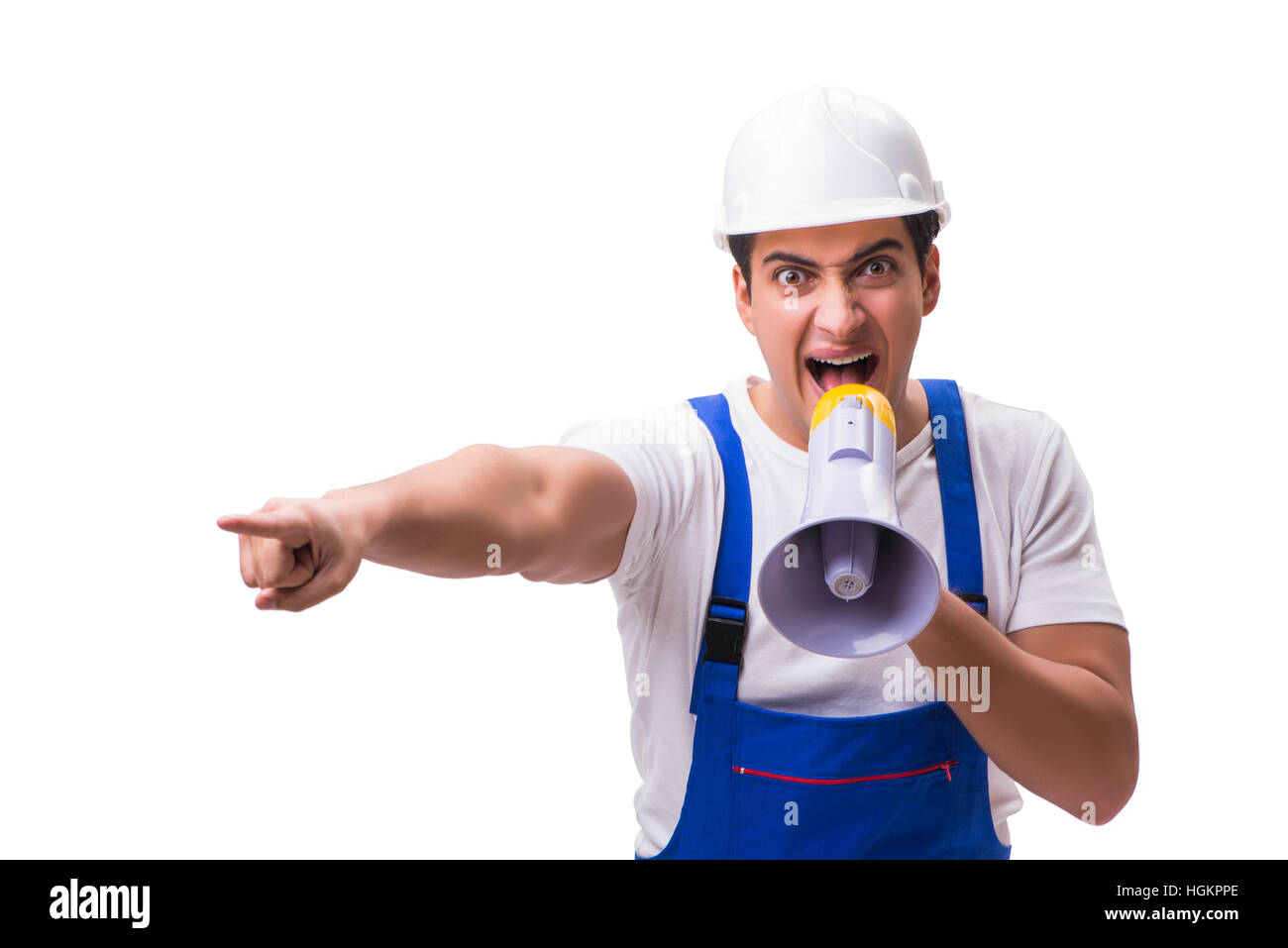 Man with megaphone isolated on white Stock Photo - Alamy
