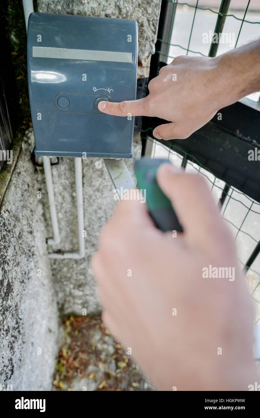 Electronic garden gate Stock Photo - Alamy