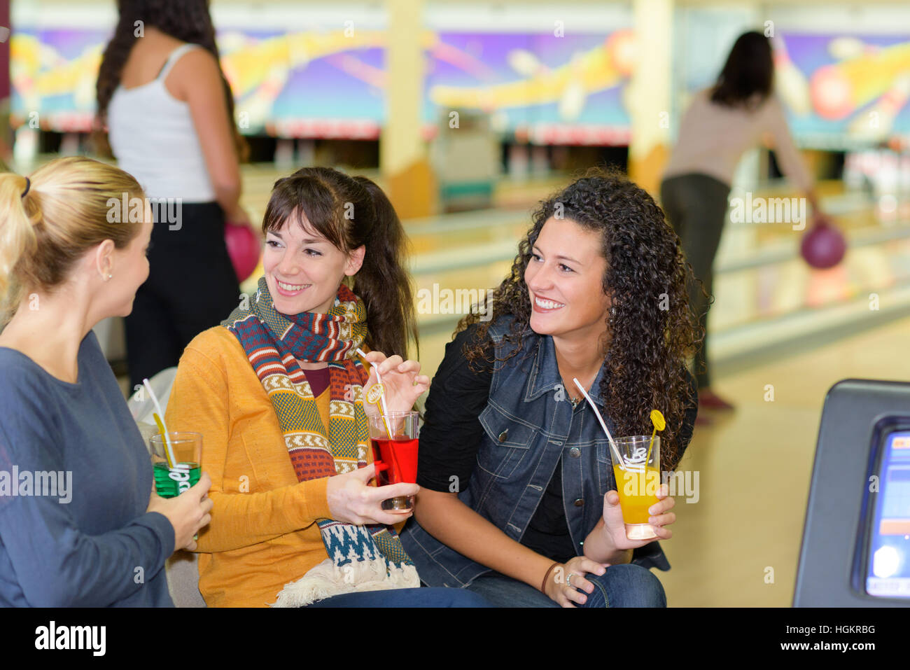 having fun at the bowling center Stock Photo - Alamy