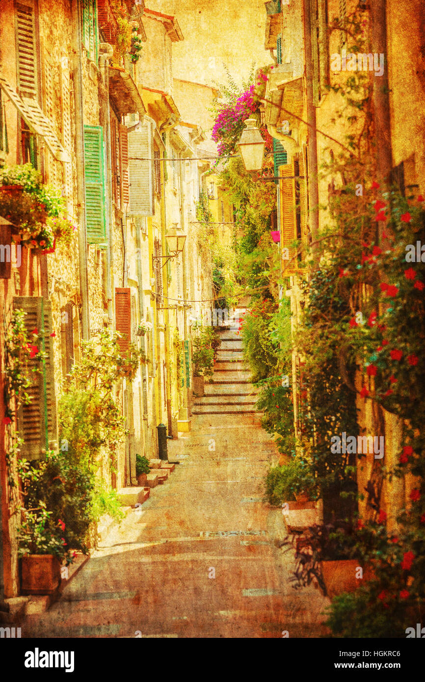 vintage style picture of a picturesque alley in the Provence, France ...