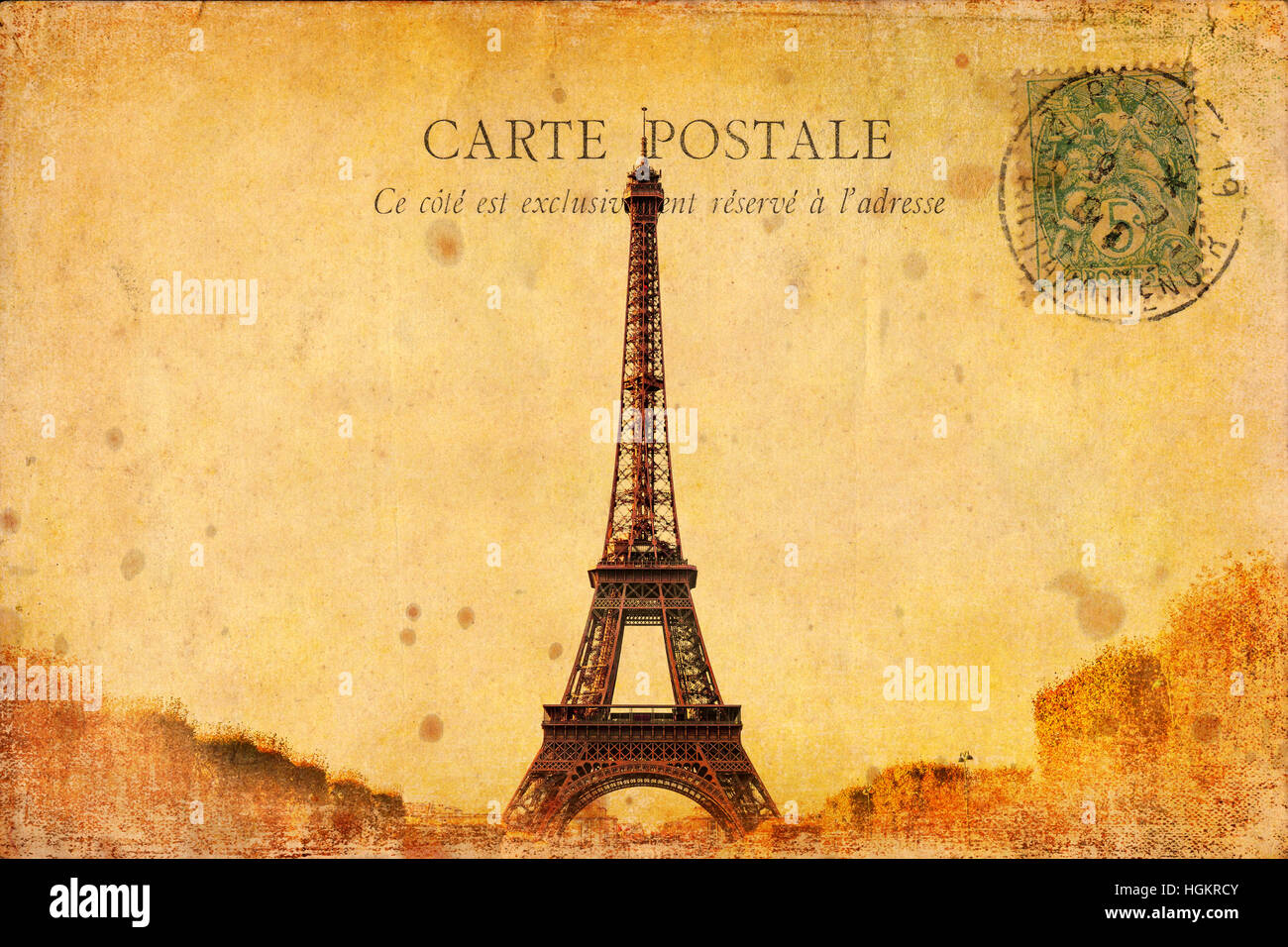 vintage style postcard of the Eiffel Tower in Paris Stock Photo - Alamy