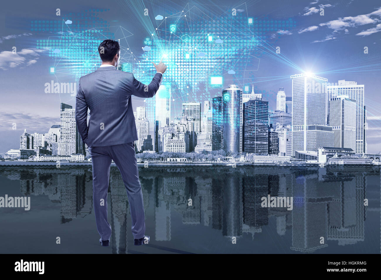 Businessman in cloud computing concept Stock Photo - Alamy