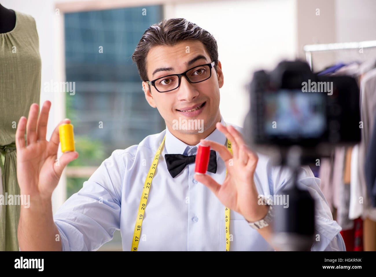 Young man working as fashion video blogger Stock Photo - Alamy