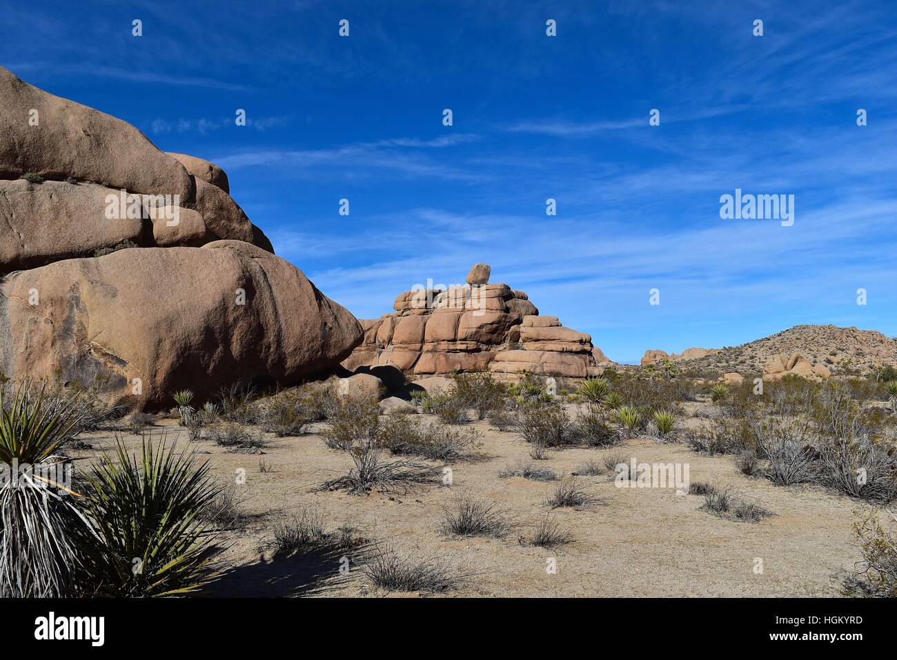 Boulder formation with blue sky at Joshua Tree National Park, Mojave ...