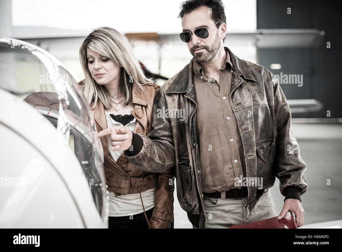 Female beginner pilot with instructor Stock Photo - Alamy