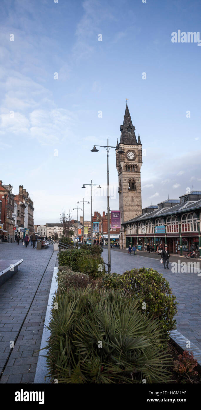 A view of Darlington in north east England featuring the town clock and ...