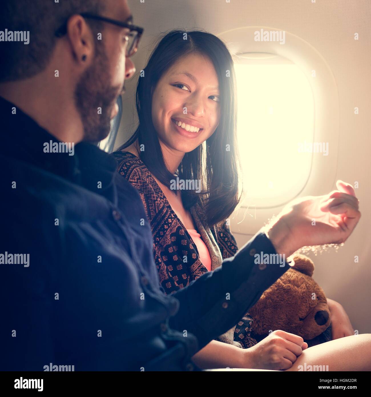 Passenger Airplane Talking Cheerful Concept Stock Photo - Alamy