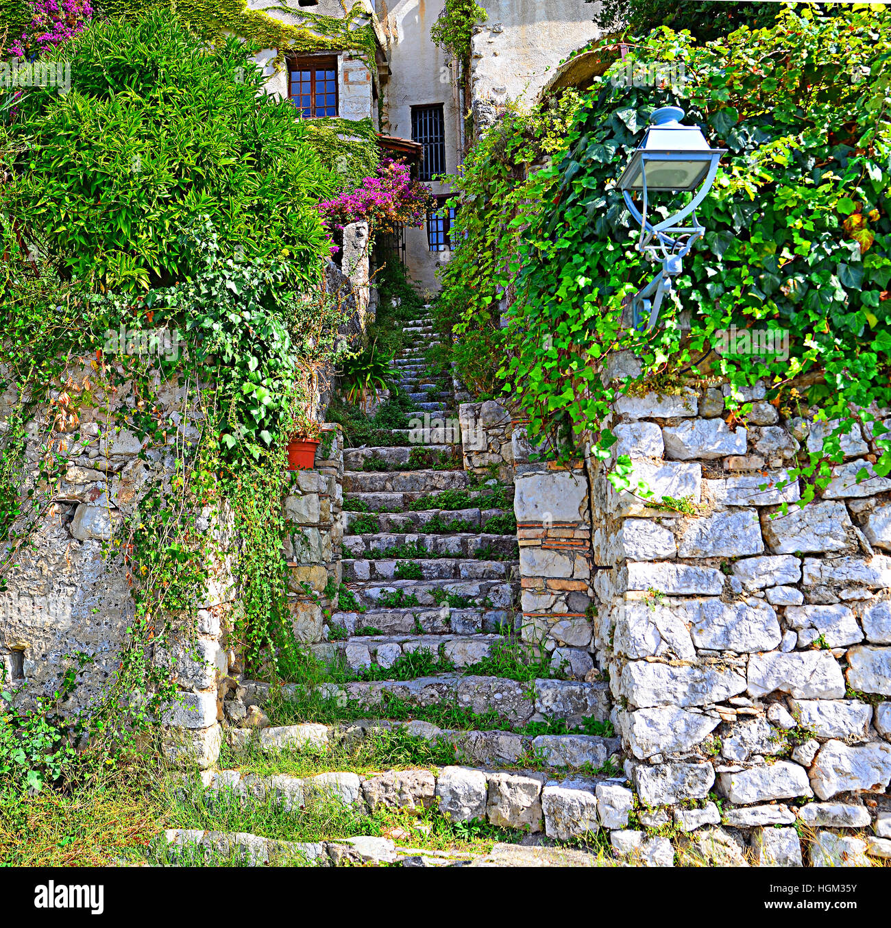 Old stone steps leading up into the old French village of St. Paul de ...