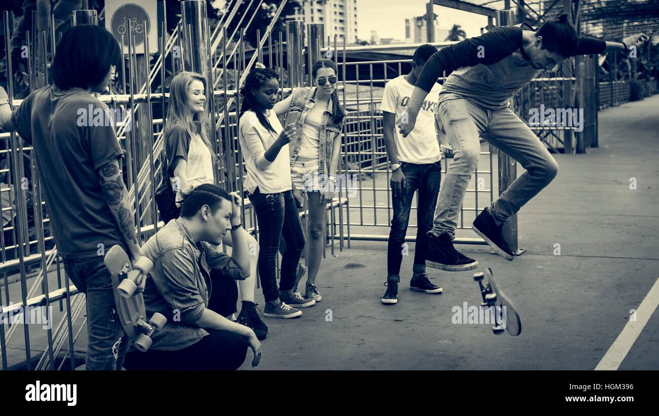 Diverse Group People Skateboard Park Concept Stock Photo - Alamy