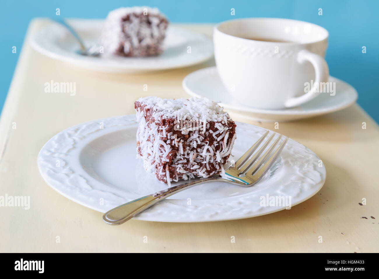 Traditional Australian Lamington sponge cakes with tea Stock Photo - Alamy