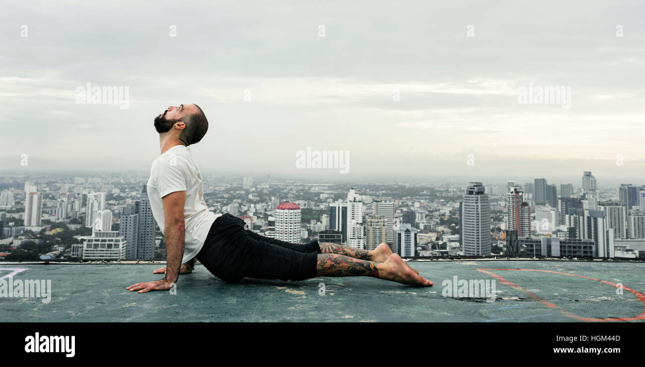 Man Practice Yoga Rooftop Concept Stock Photo - Alamy