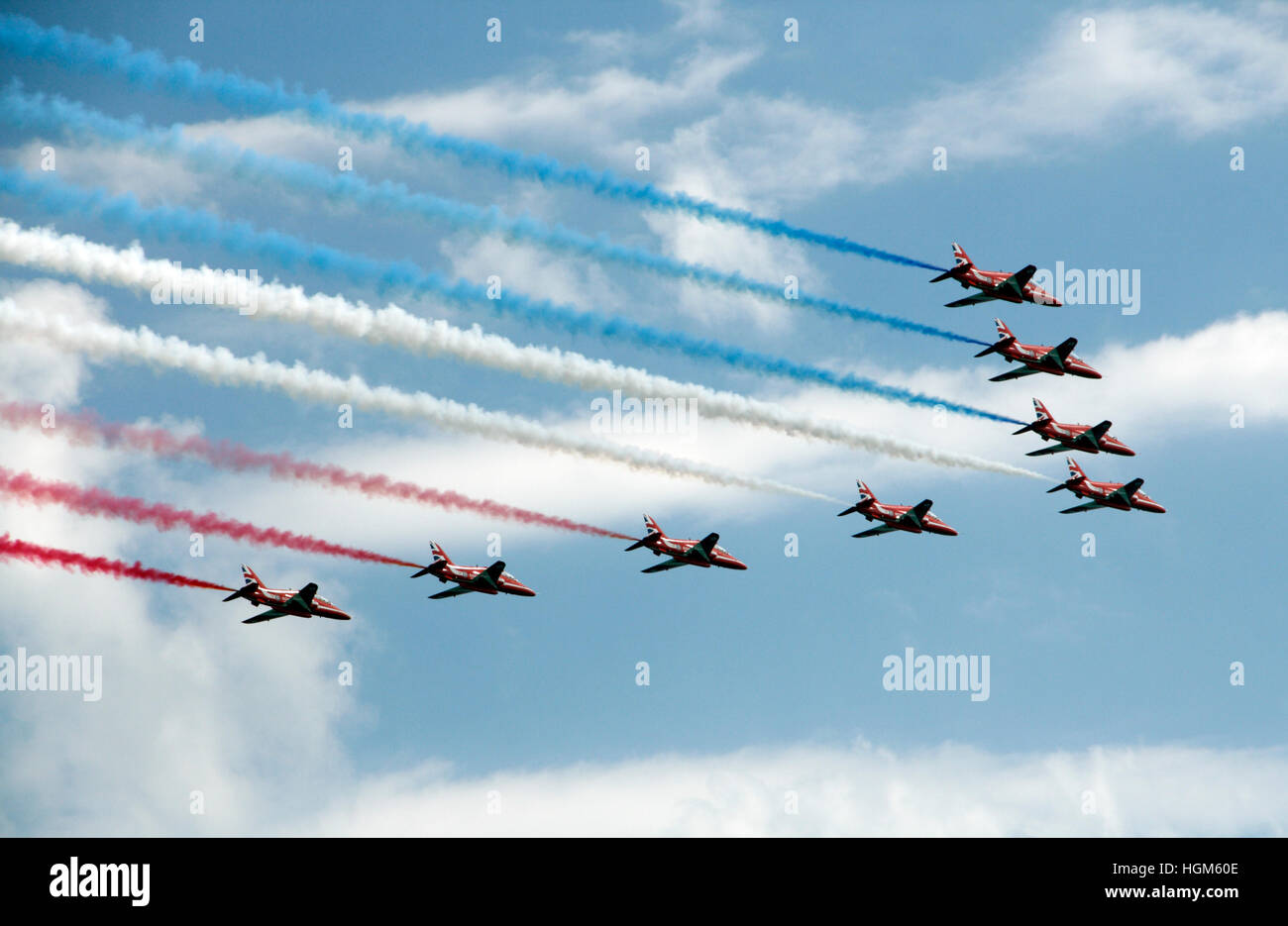 The Red Arrows flying in formation at Bournemouth airshow in 2015 Stock ...