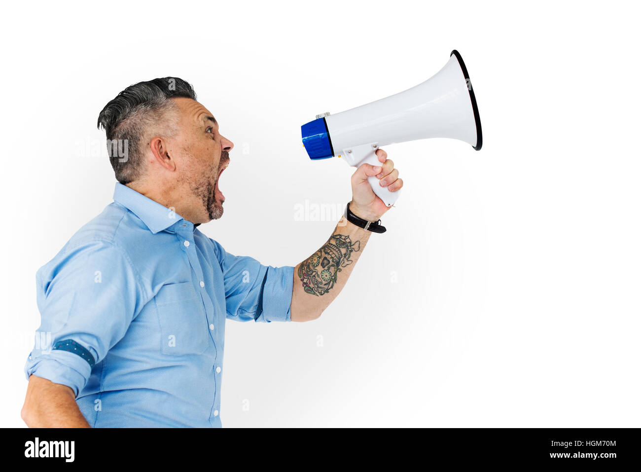 Man Holding Megaphone Studio Concept Stock Photo - Alamy
