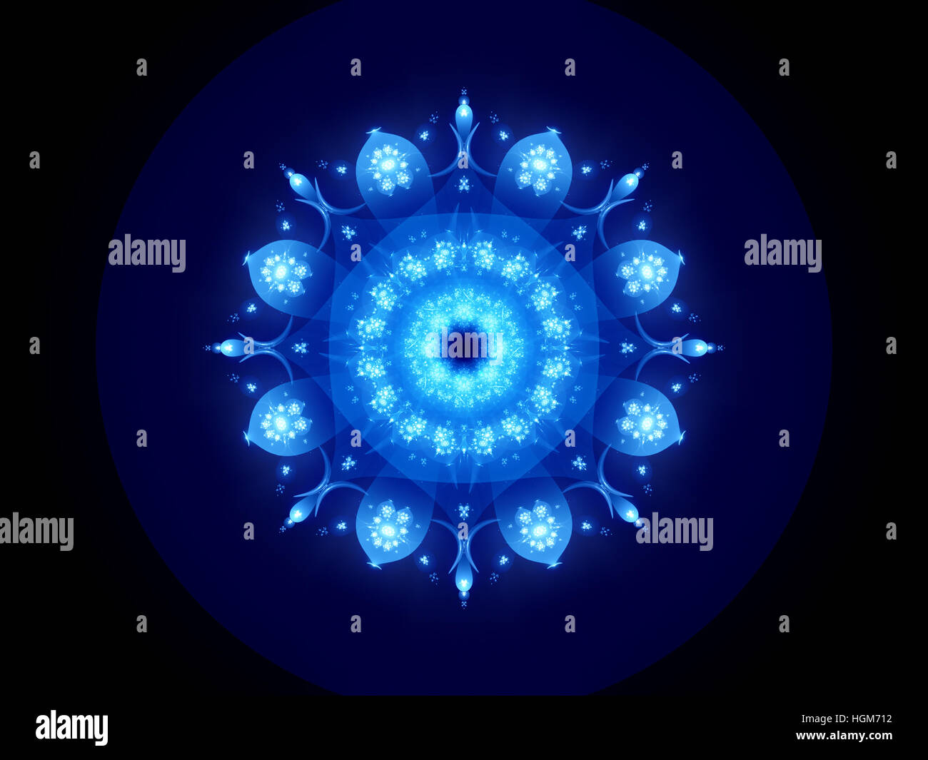 Blue glowing magical mandala in space, computer generated abstract ...