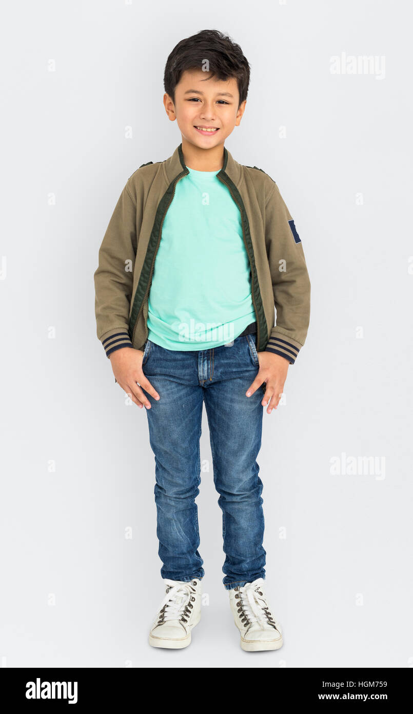 Kid Pose Standing Studio Concept Stock Photo - Alamy