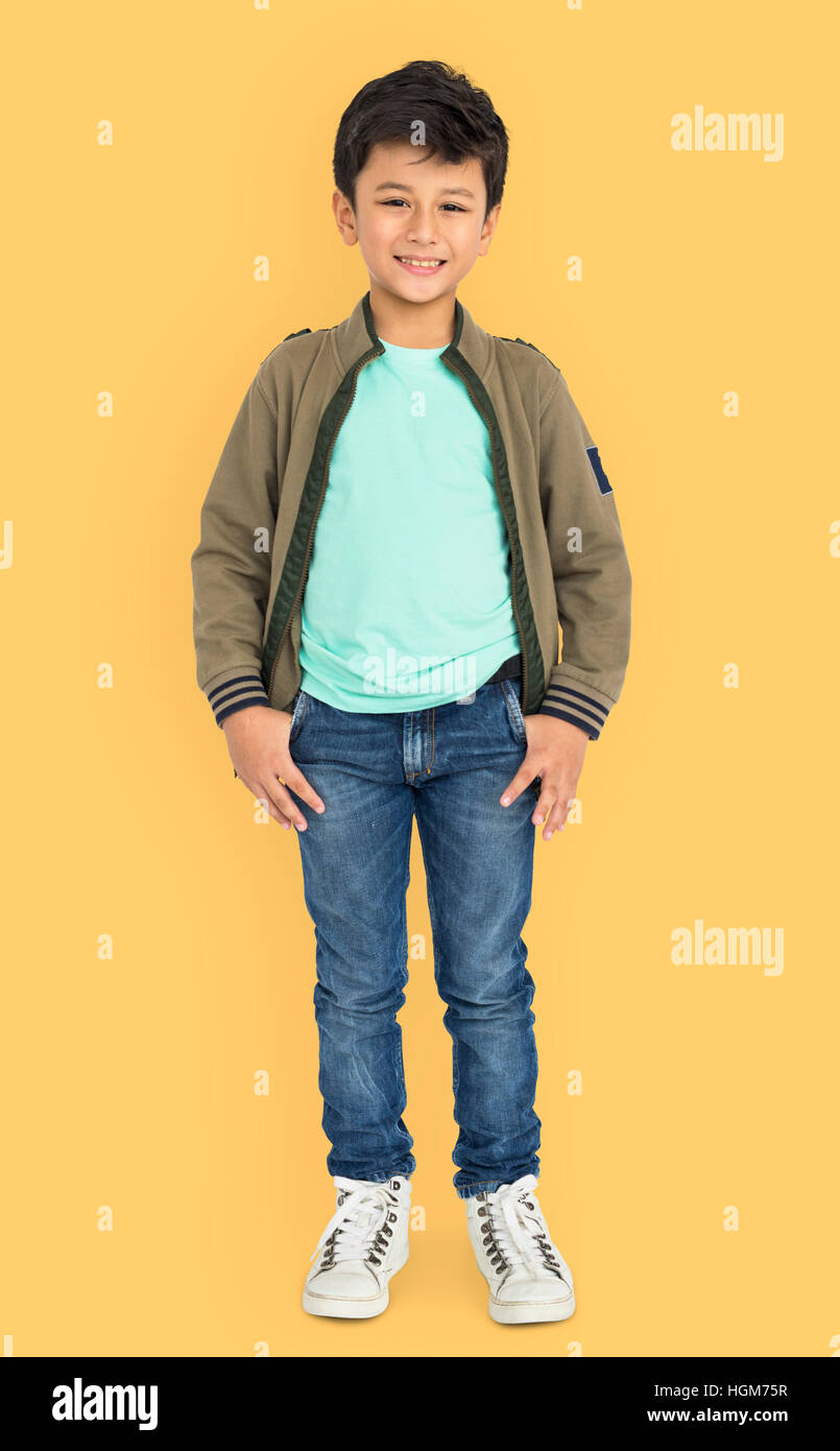 Kid Pose Standing Studio Concept Stock Photo - Alamy