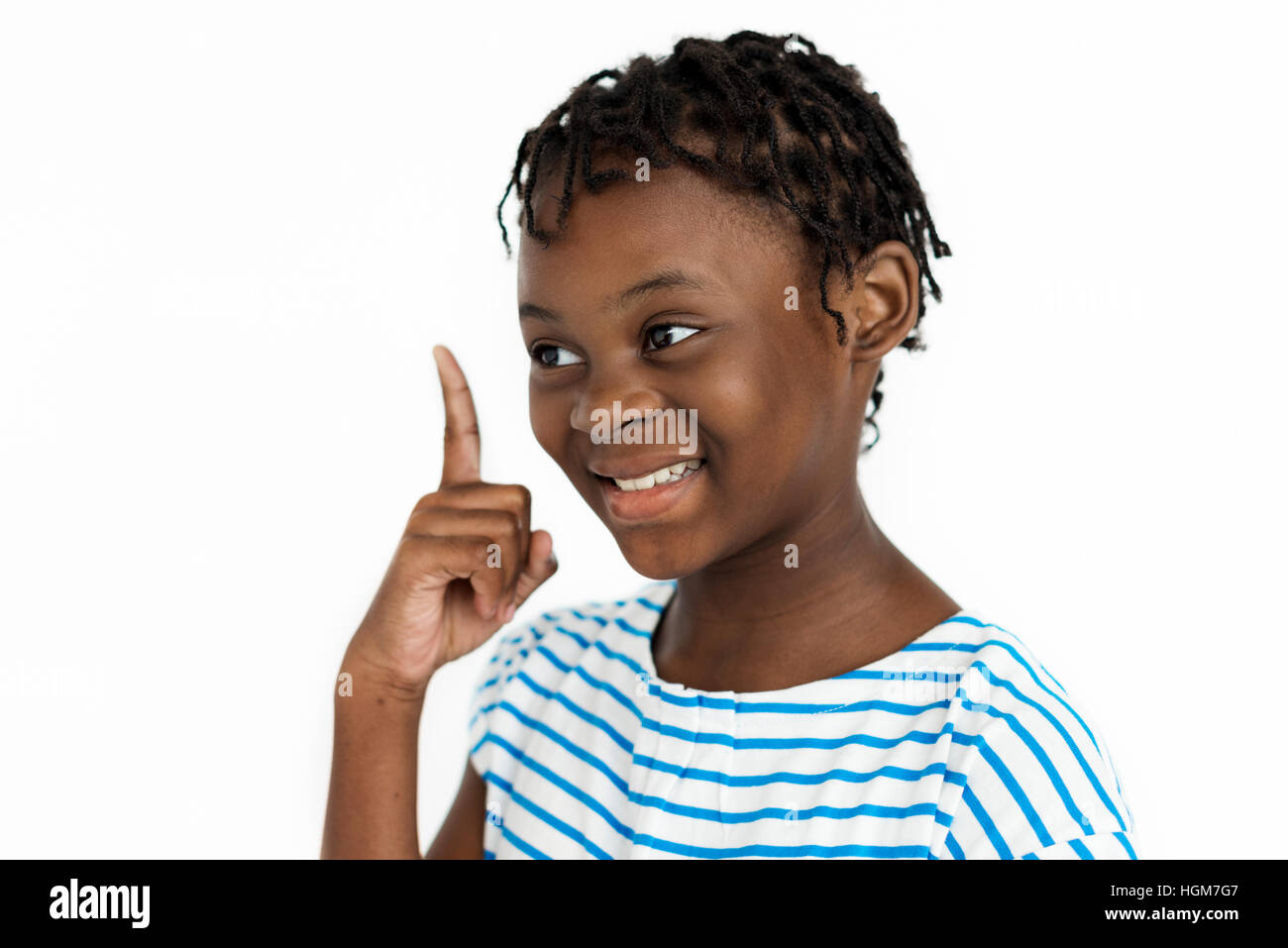 Girl Pointing Thinking Idea Concept Stock Photo - Alamy