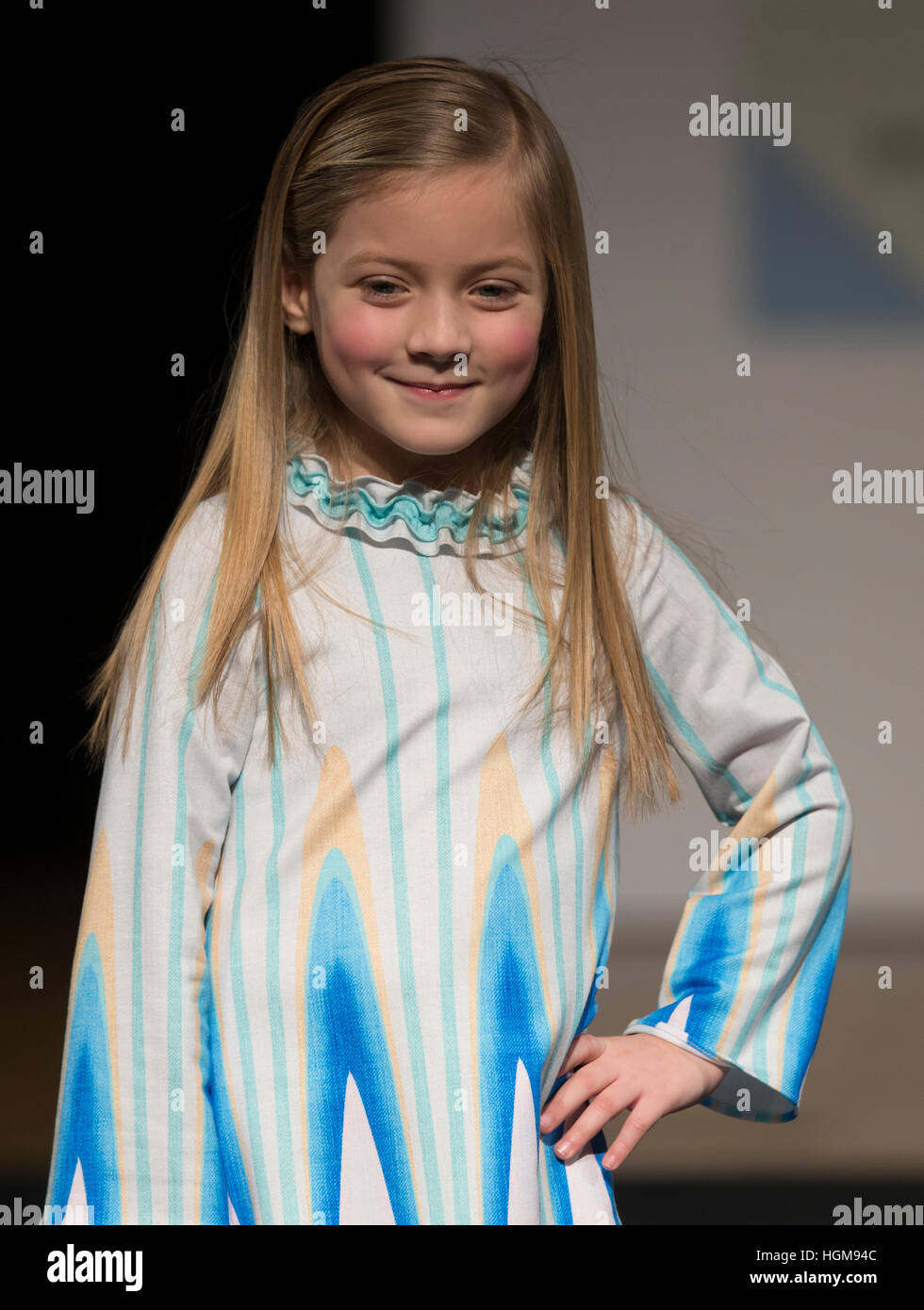 New York, NY USA - January 9, 2017: Young girl walks runway for ...
