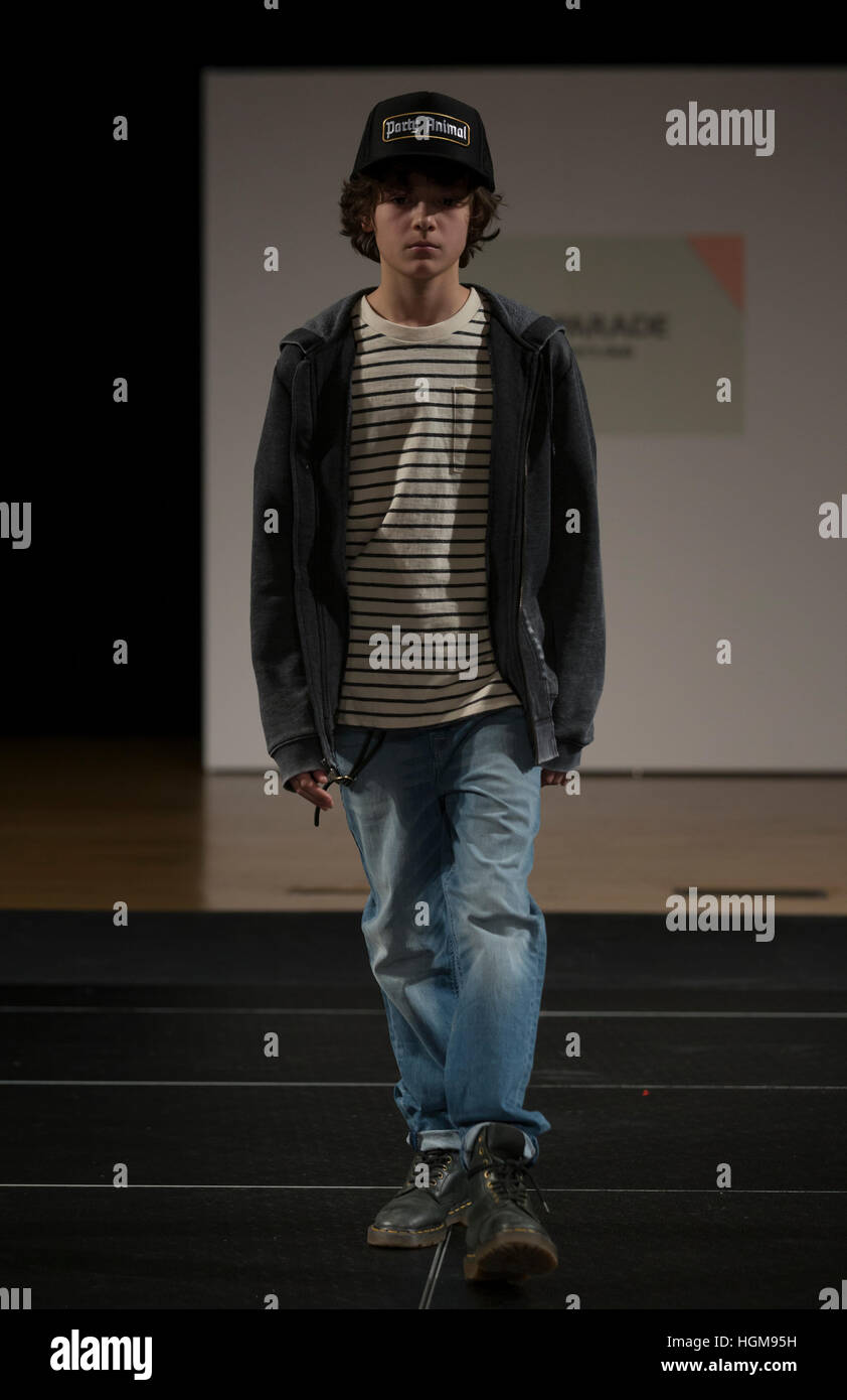 New York, NY USA - January 9, 2017: Young boy walks runway for ...