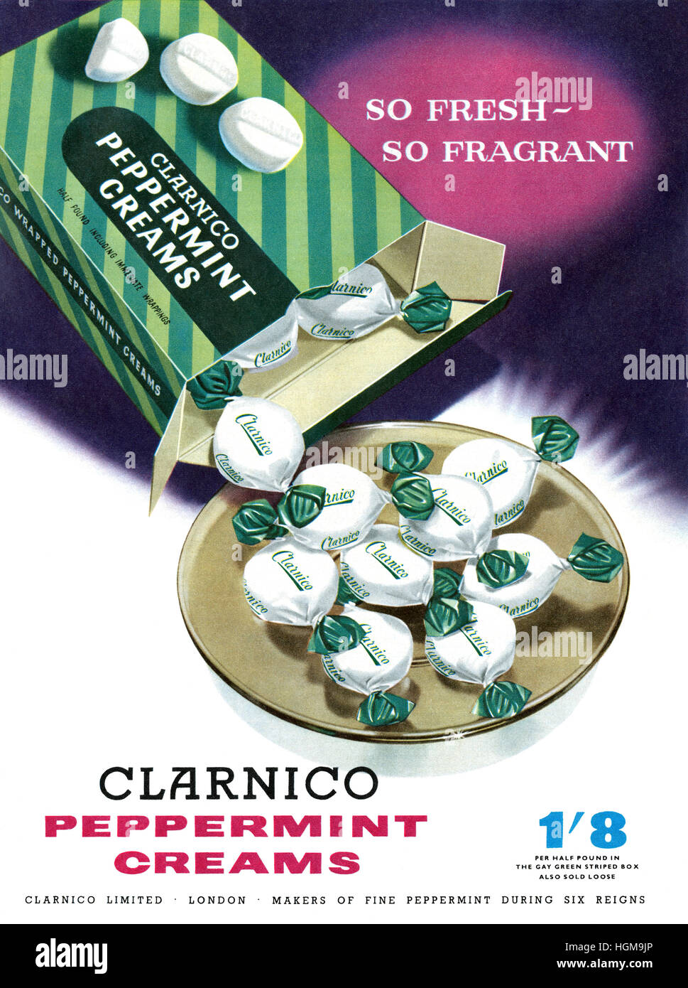1957 British advertisement for Clarnico Peppermint Creams Stock Photo ...