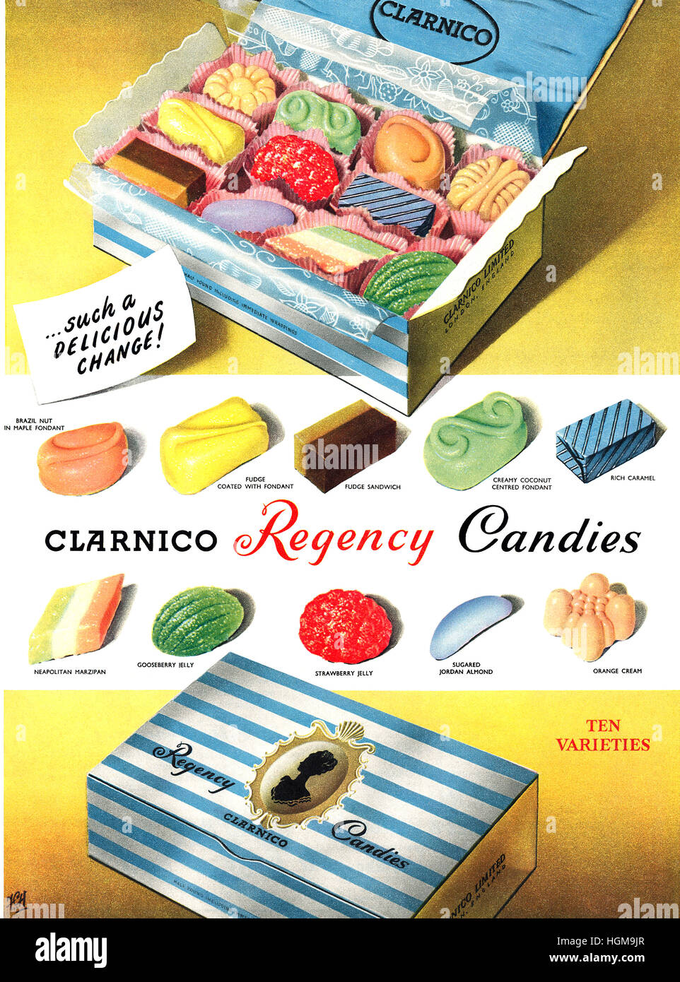 1953 British advertisement for Clarnico Regency Candies Stock Photo - Alamy
