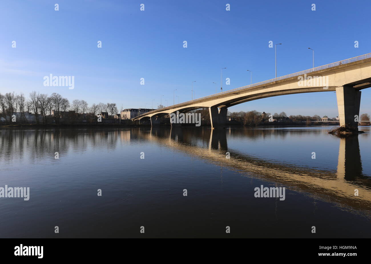 Mirabeau bridge reflected in River Loire Tours France December 2016 ...
