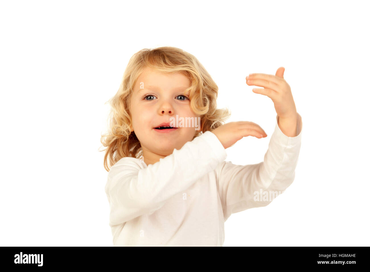 Cute kid pointing with his finger isolated on white background Stock ...