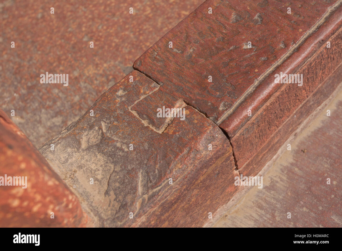 Agra fort - mortice joint in stone floor step joining two pieces of ...