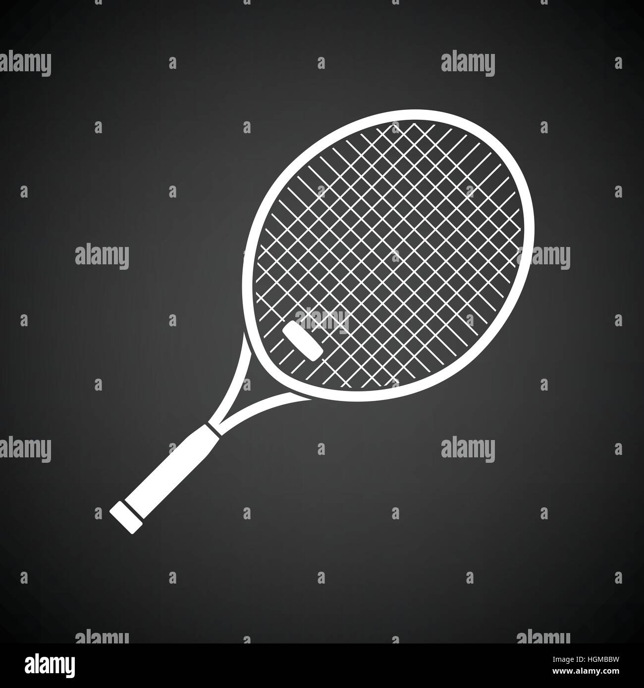 Tennis racket icon. Black background with white. Vector illustration ...