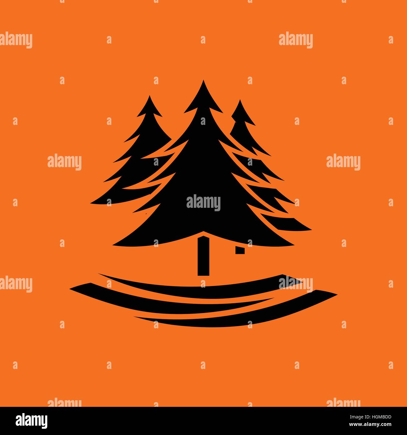 Fir forest icon. Orange background with black. Vector illustration ...