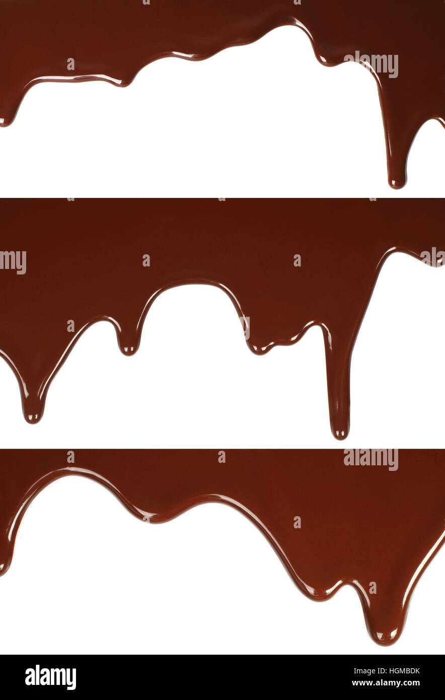 Melted chocolate dripping set on white background close-up Stock Photo ...