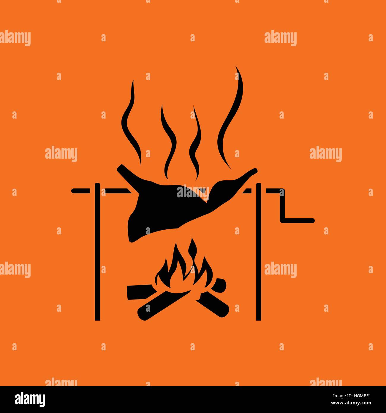 Roasting meat on fire icon. Orange background with black. Vector ...