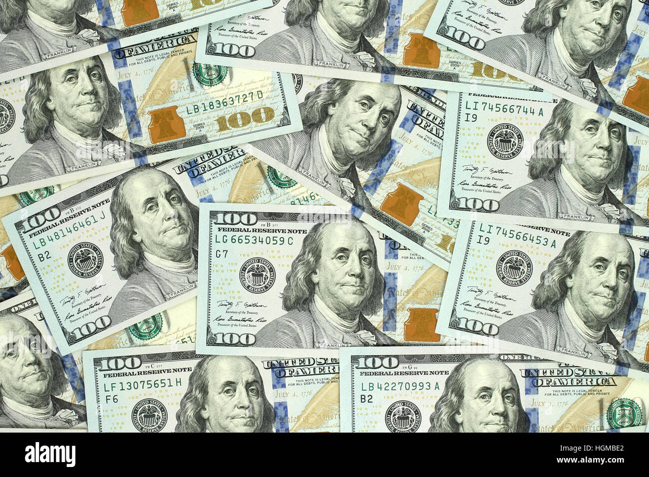 Finance concept of money background with hundred dollars banknotes ...
