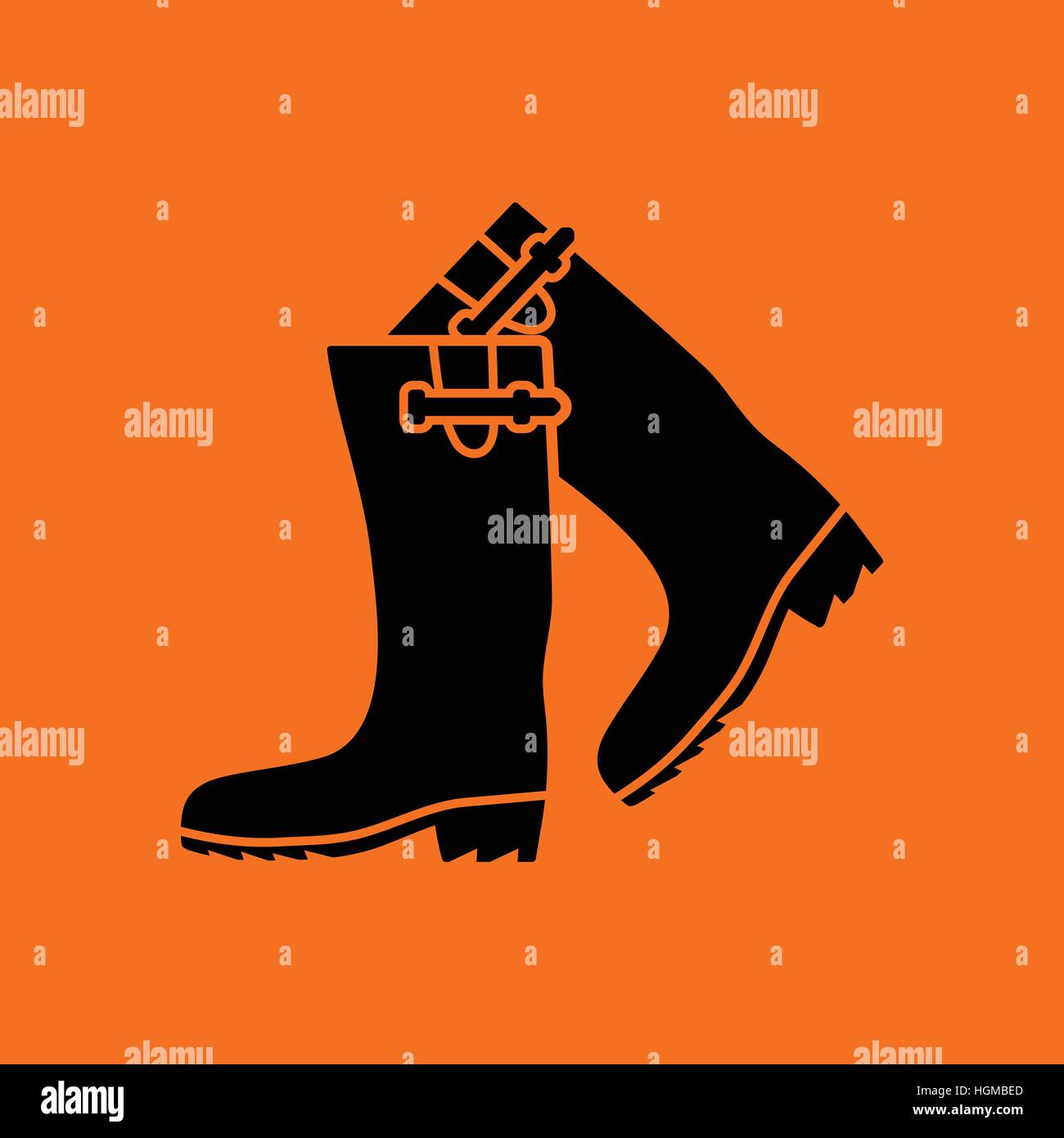 Hunter's rubber boots icon. Orange background with black. Vector ...