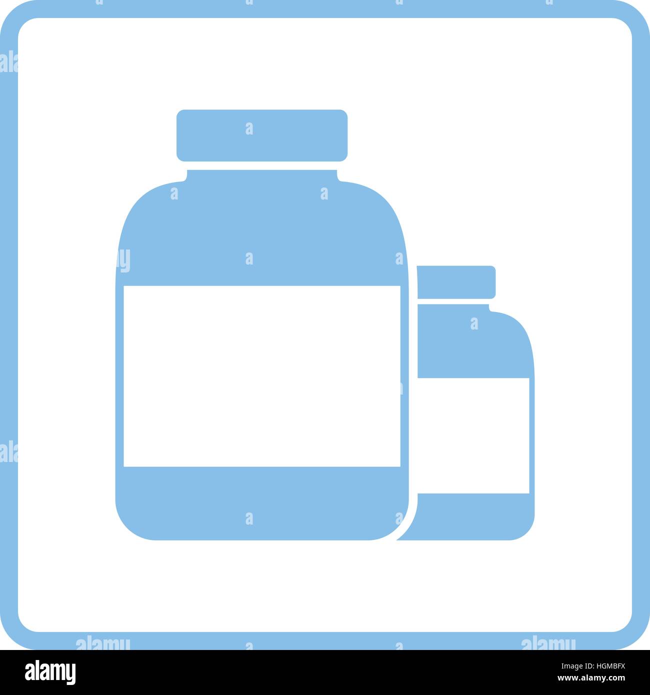 Pills container icon. Blue frame design. Vector illustration Stock ...