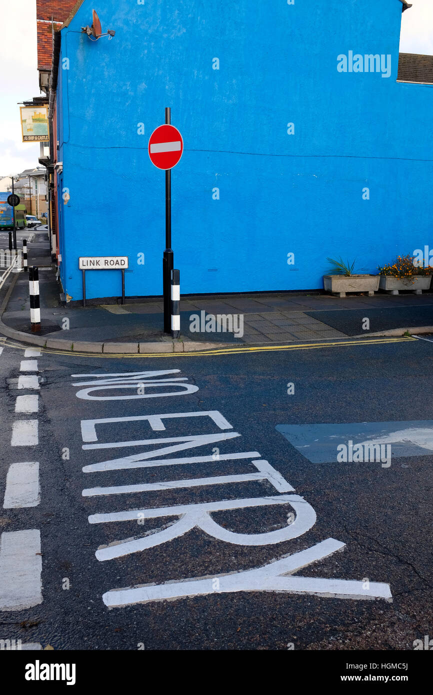No Entry sign one way traffic sign blue wall graphic road red Stock ...