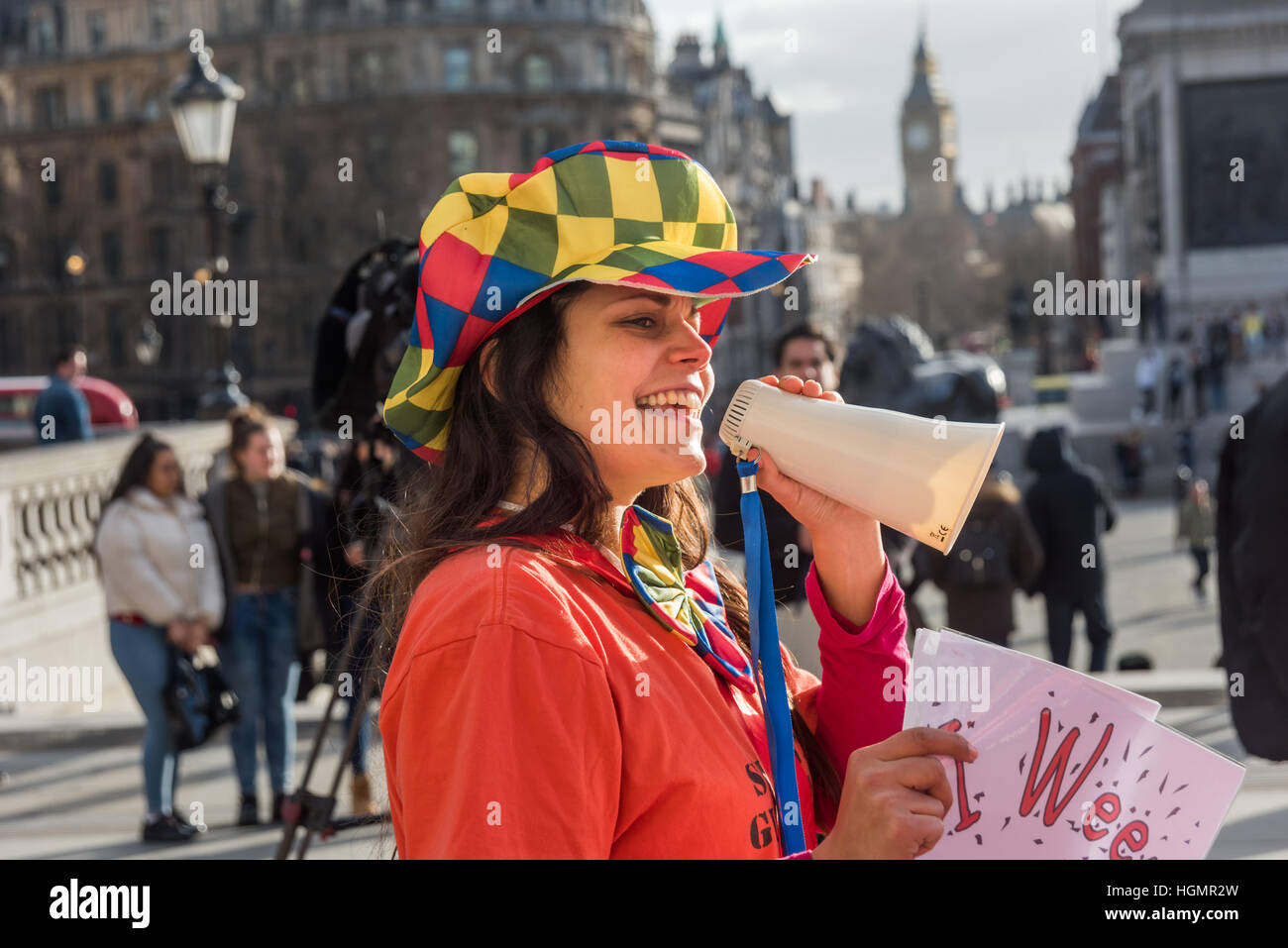 London, UK. 11th January 201. Maya Evans leads some chanting at the ...