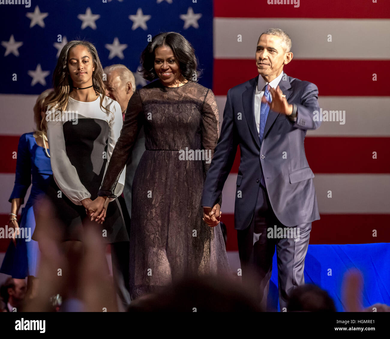 Chicago, USA. 10th Jan, 2017. President Obama waves to the crowd after ...