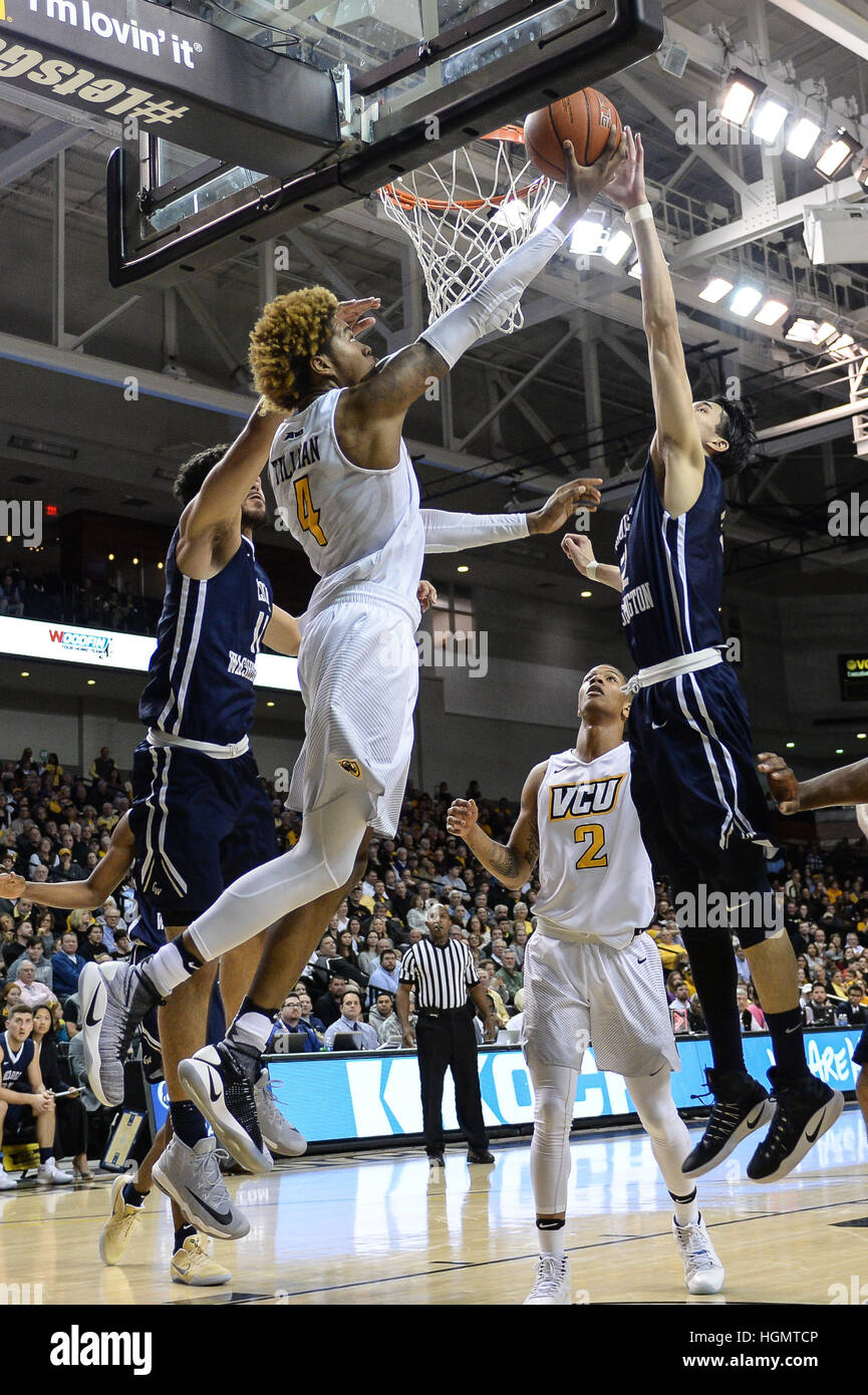 Virginia, USA. 11th Jan, 2017. JUSTIN TILLMAN (4) misses a layup ...