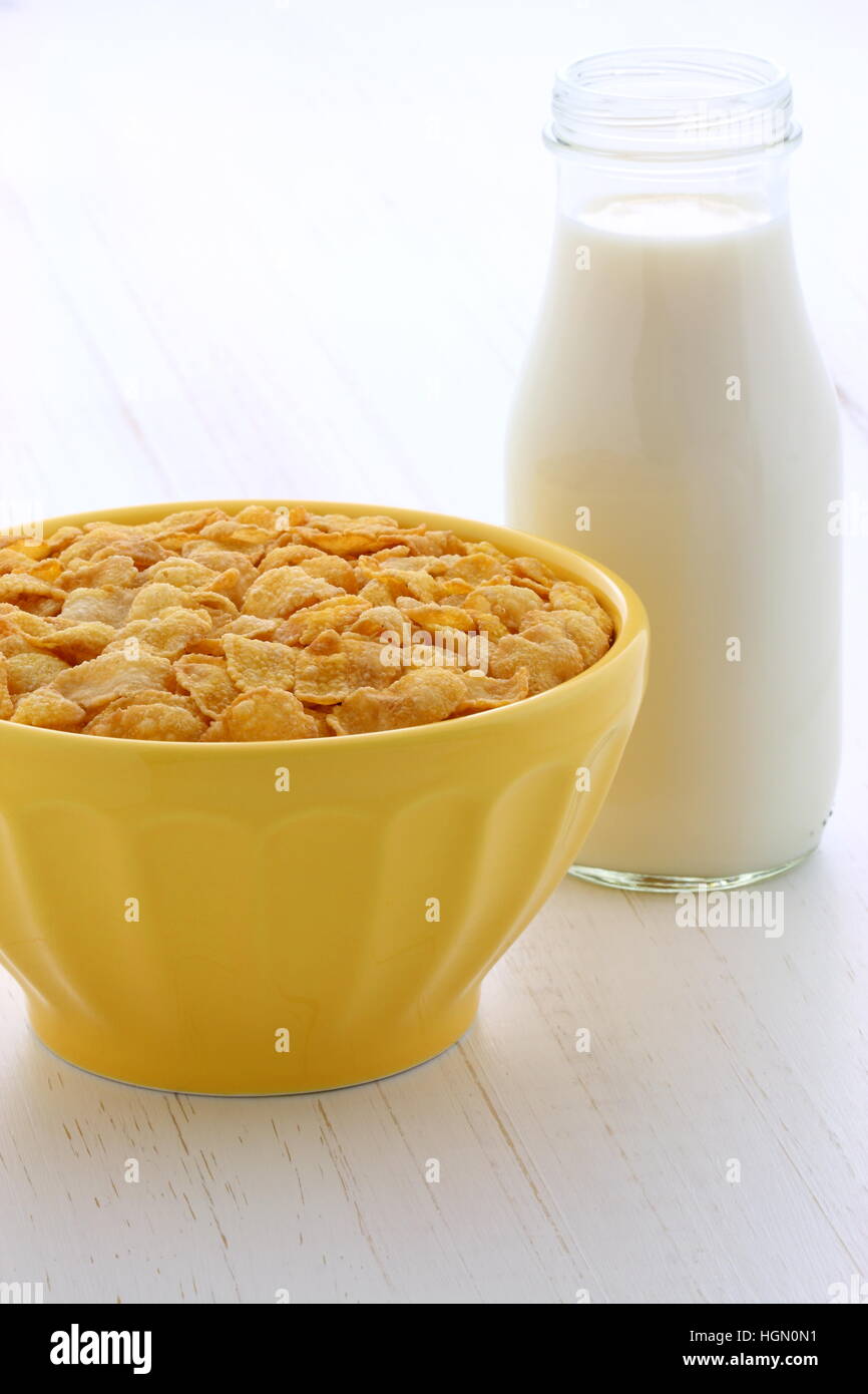 Delicious and nutritious breakfast corn flakes on retro vintage styling ...