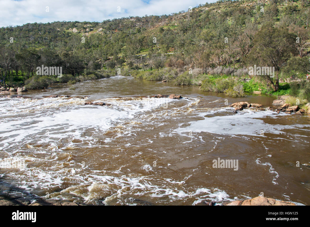 Elevated view over the lush landscape surrounding the Swan River at the ...