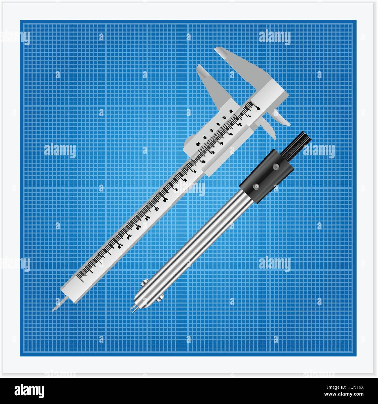 Blueprint and ruler instruments on a white background Stock Vector ...