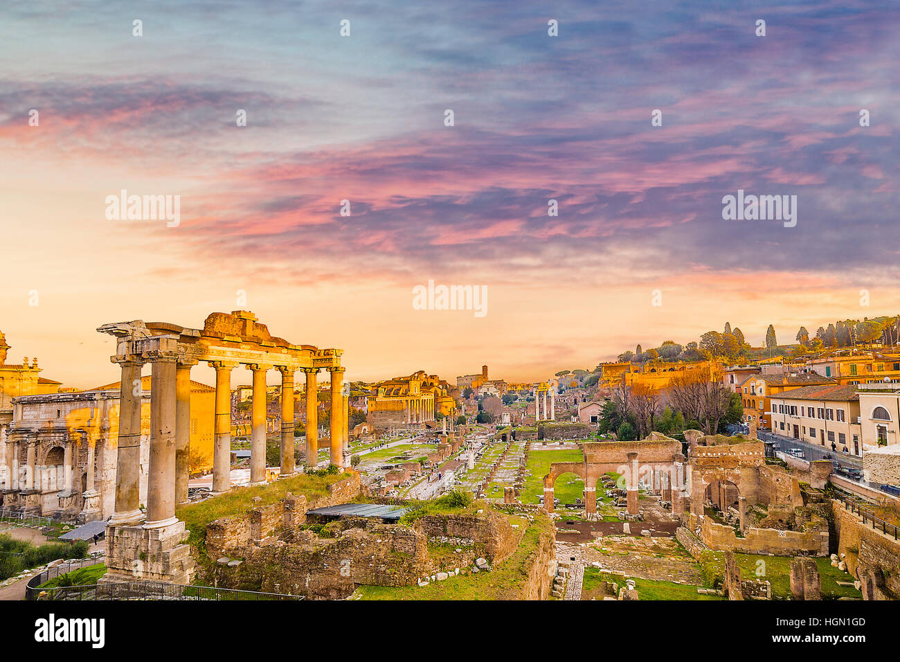 sunset above the ancient ruins of the Roman Forum Stock Photo - Alamy