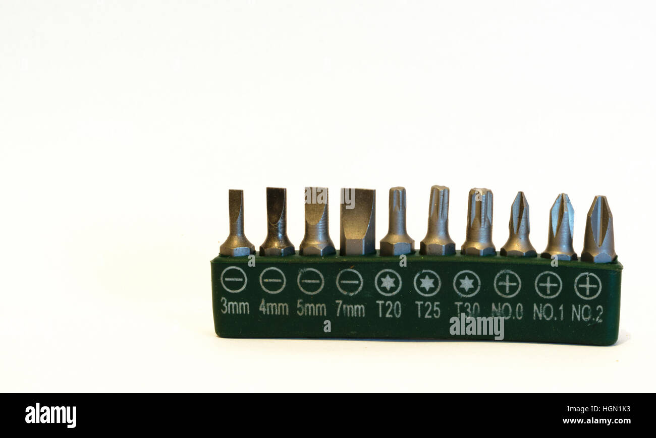 Kit of 10 screw bits isolated Stock Photo - Alamy