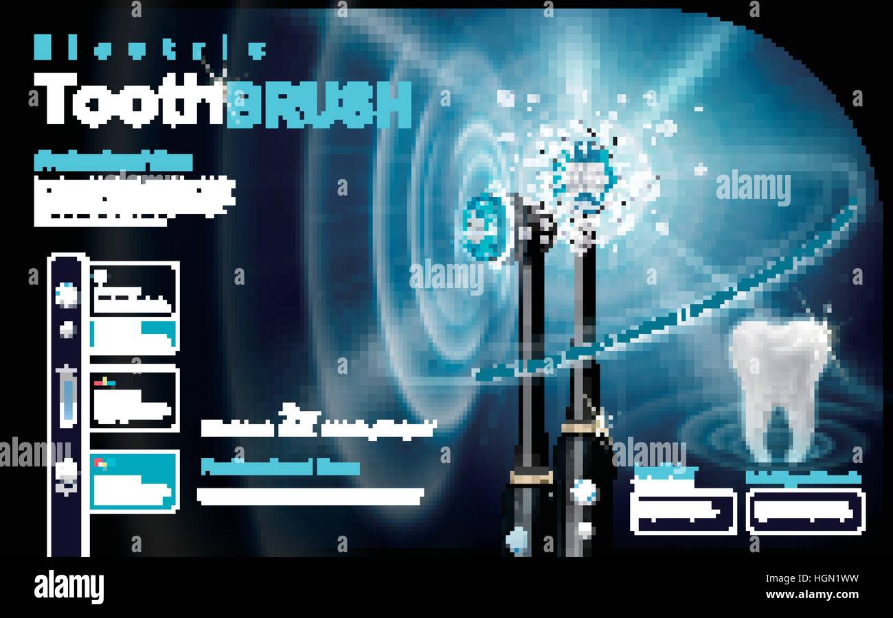 intelligent black electric toothbrush ad, sonic wave and white tooth ...