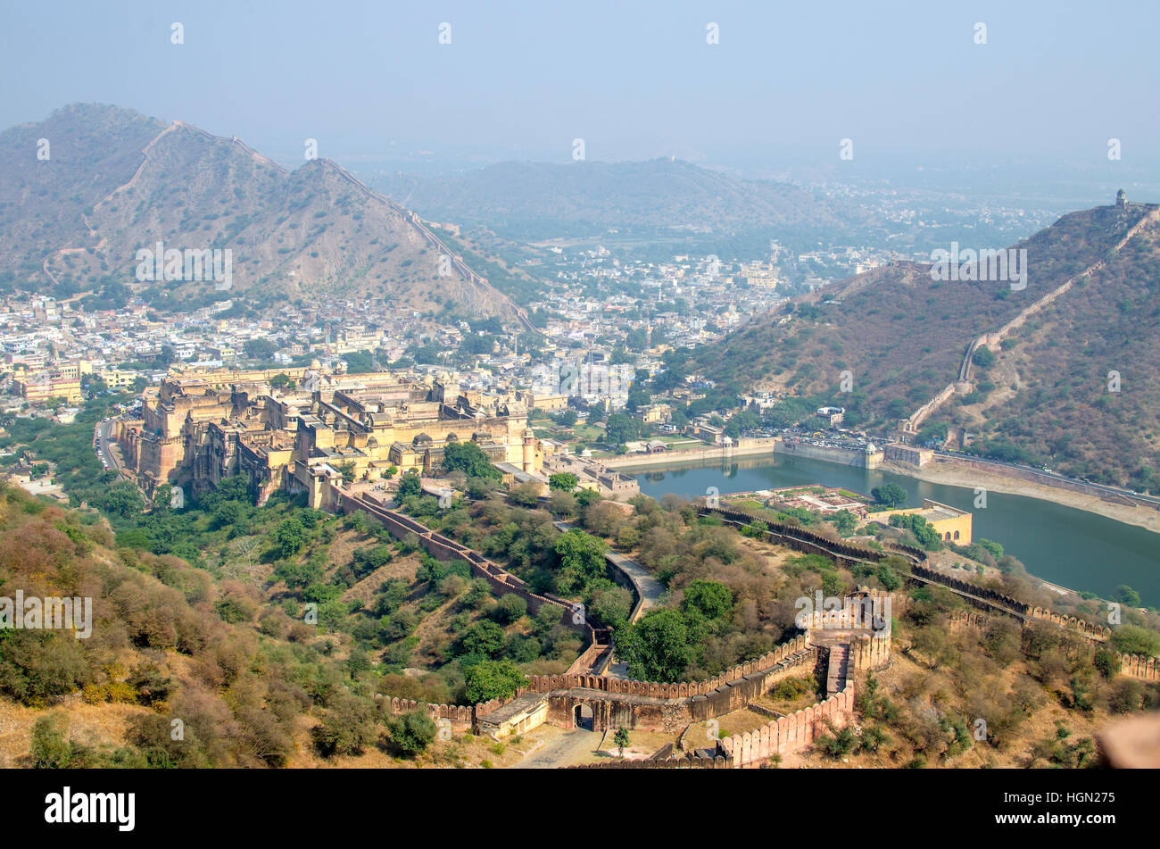 Landscape of the city of Jaipur with vicinities and a fort India in ...