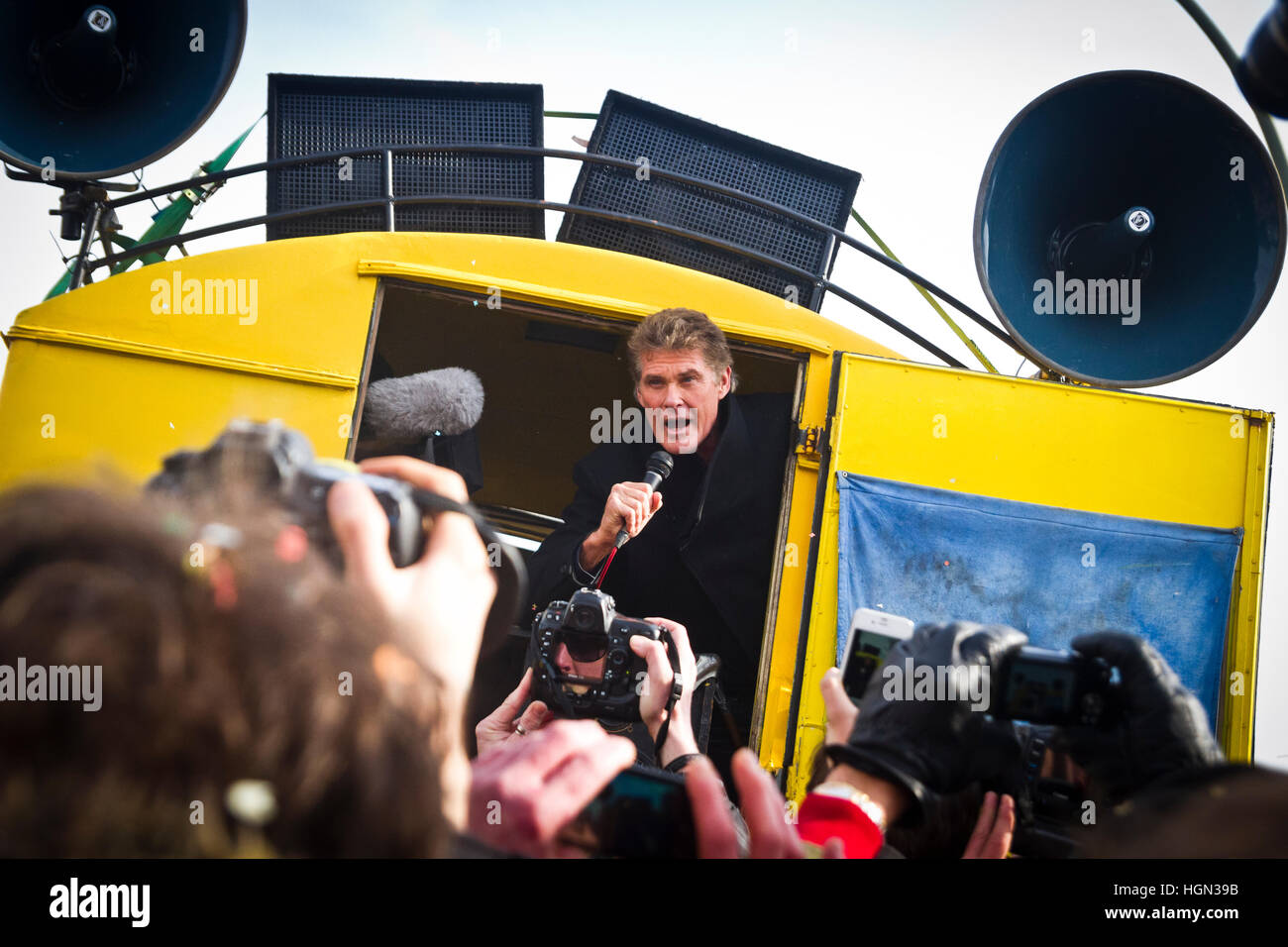David Hasselhoff visits Berlin in 2013 to protest the demolition of a ...