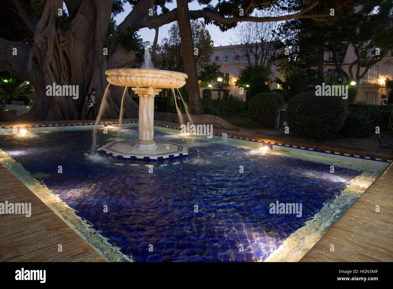 Cadiz fountain night light Andalucia Spain Stock Photo - Alamy