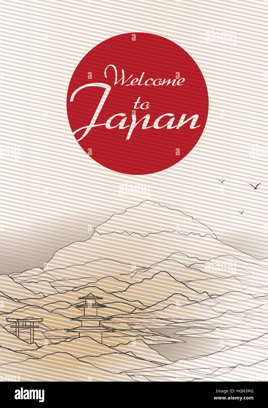 Japanese Vintage Background Postcard Template - Vector Illustration ...