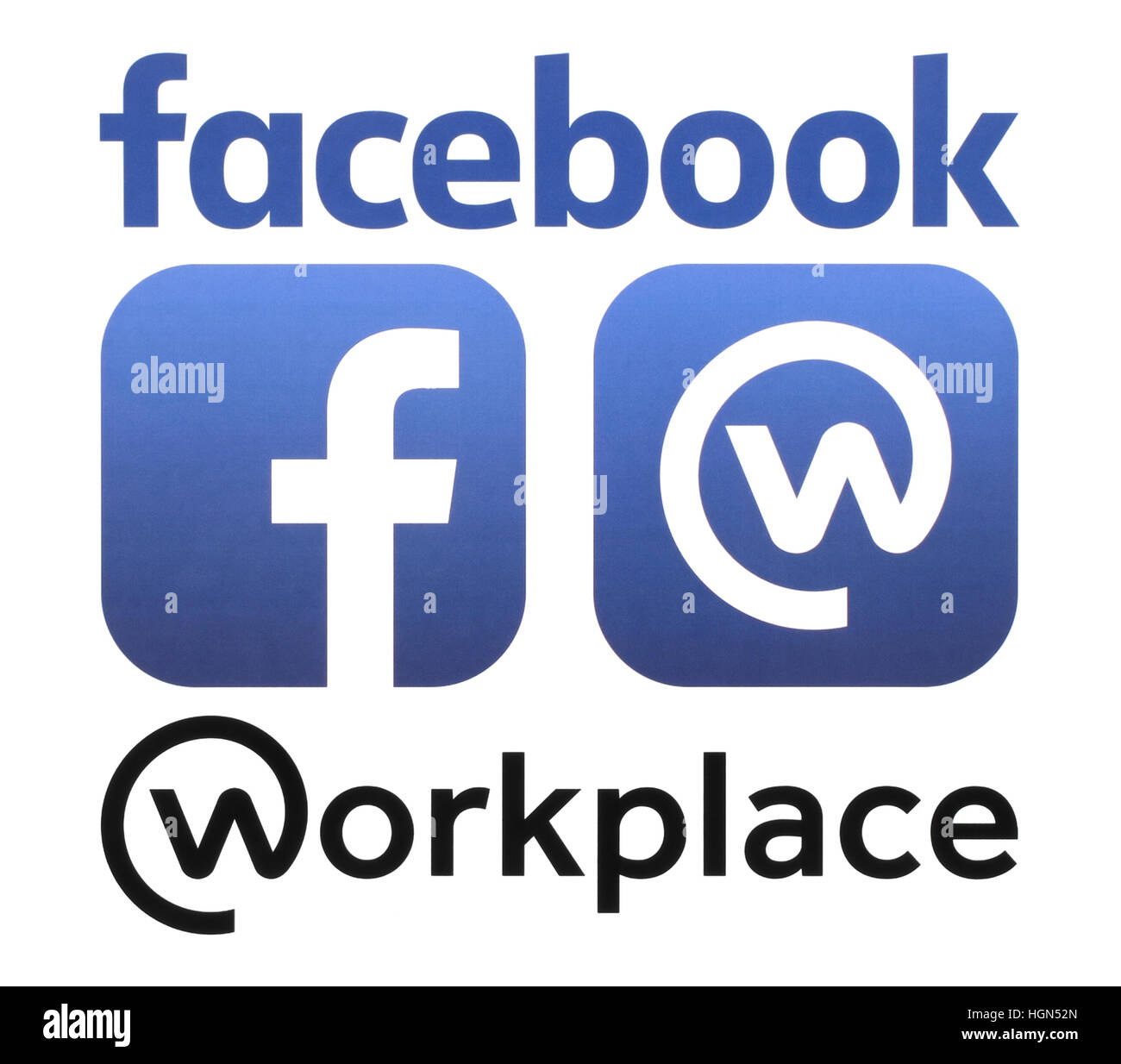 Kiev, Ukraine - October 11, 2016: Facebook and Workplace logos printed ...